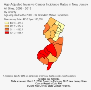 Cancer Map - Cancer Rates By County Map Nj - Free Transparent PNG ...