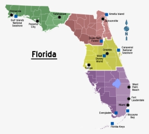 Florida Regions Map With Cities - Regions Of Florida - Free Transparent ...