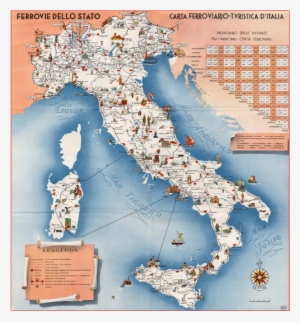 Italy Train Rail Network Map Carta Ferroviario-turistca - Railway ...