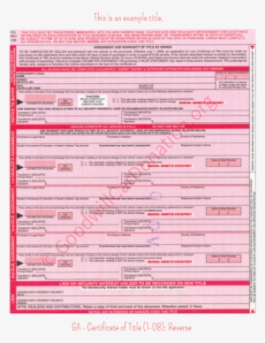 Ga Certificate Of Title 1 08 Reverse - Document - Free Transparent PNG ...