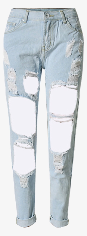 Light Blue High Waisted Denim Jeans With Ripped - Square Hole Ripped ...