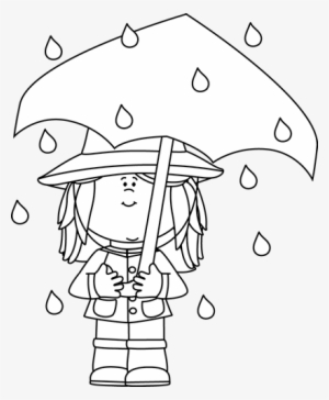 Black And White Girl Standing In The Rain Clip Art - Rain And Umbrella ...