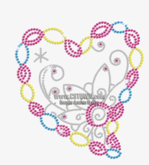 Classic Floral Heart Iron On Rhinestone Transfer - Illustration - Free ...
