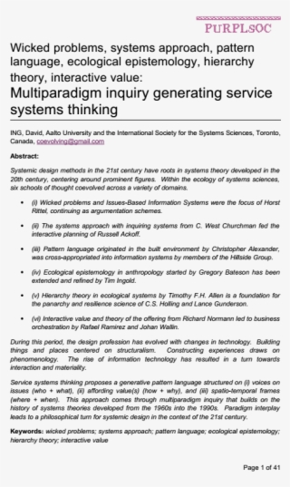 Wicked Problems, Systems Approach, Pattern Language, - Methodology ...