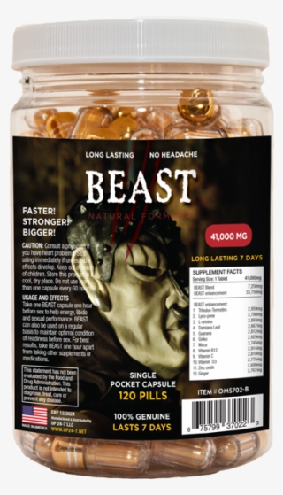 Beast Single Pocket Capsule 120 Pills - Free Transparent PNG Download ...