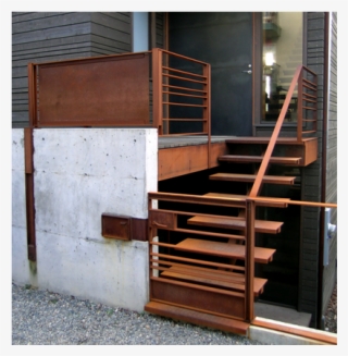 Blackened Steel Pivot Door, Oxidized Steel Stair And - Free Transparent ...